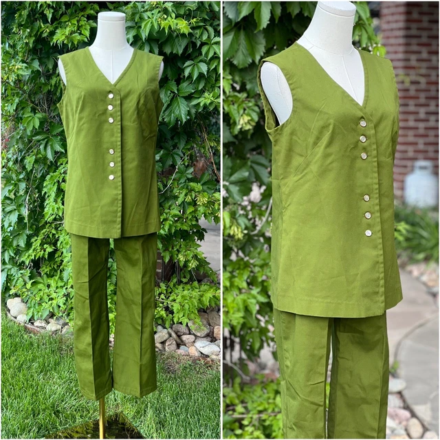 VINTAGE 1970S VEST Pants Set Green Graff Californiawear 70s Retro $43. ...