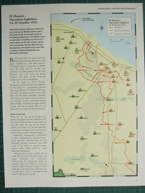 WW2 WWII MAP ~ El Alamein Operation Lightfoot 24-29 Oct 1942 Allied ...