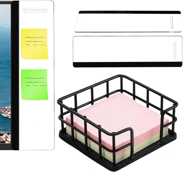 STICKY NOTE HOLDER for Desk, 1 PCS Black Sticky Notes Holder with 2 PCS ...