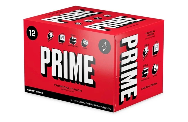 PRIME ENERGY DRINK x12 CANS BOX FULL CASE CRATE PACK TROPICAL PUNCH ...