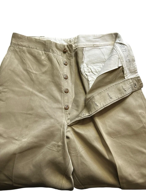 VINTAGE 40S BUTTON Fly Cotton Chino Trousers Khaki 1940s 30X33 Korean ...