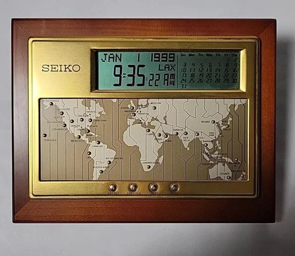 NEW VINTAGE SEIKO World Time LCD Clock - Model # QHL020B Digital Clock ...