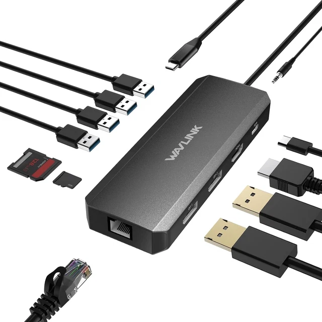 DOCKING STATION USB-C 12 IN 1 triplo display: 2x DP, 4K HDMI, 100W PD ...