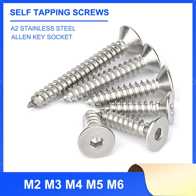 COUNTERSUNK SELF TAPPING Screws A2 Stainless Steel Allen Key Socket M2 ...