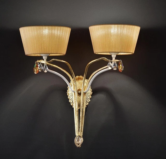 APPLIQUE MURALE CLASSIQUE Avec Cristal Ambre Et Abat-Jour Or EUR 855,40 ...