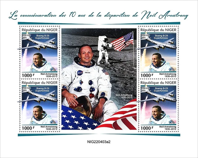 NASA ASTRONAUT NEIL ARMSTRONG/Moon Space/B-29 Aircraft Stamp Sheet ...