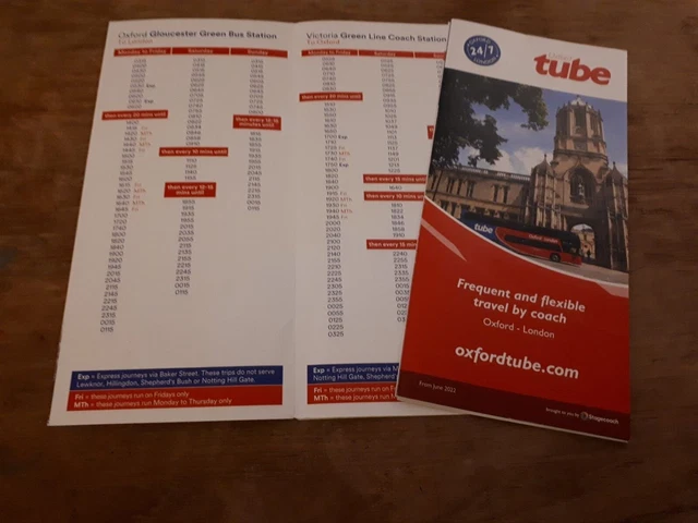 STAGECOACH OXFORD OXFORD Tube Coach Timetable and Fares - PicClick UK