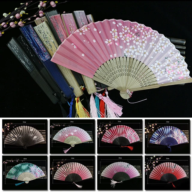 CHINESE STYLE SILK Folding Fan Hand Held Fans Dance Fans Wedding Party ...