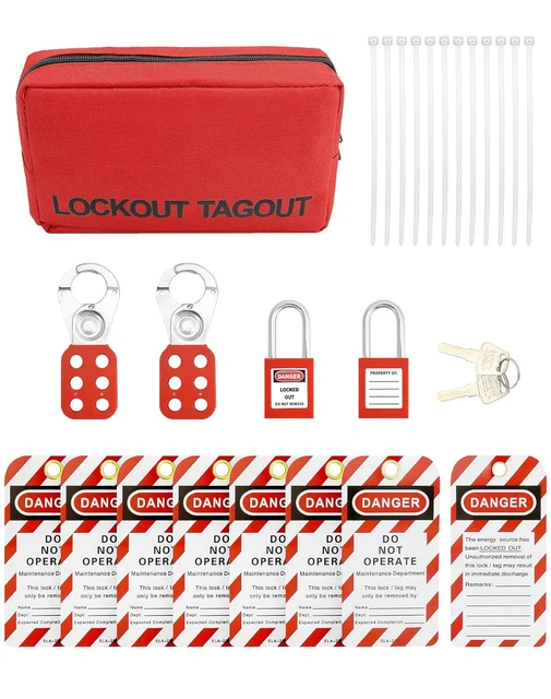 LOCKOUT TAGOUT KIT with Hasps Lockout Tags Red Loto Locks Two Padlocks ...
