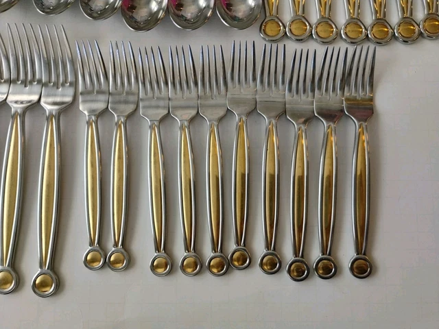 SASAKI KOREA MIKAEL BjornstJerna Flatware Set For 10, Minus 1 Fork Silver/Gold $268.36 - PicClick CA