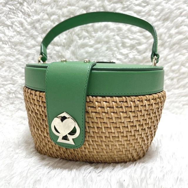 KATE SPADE TWIST Lock Green Leather Straw Mini Basket Handbag Purse ...