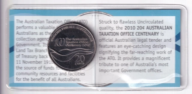 AUSTRALIAN: 2010 20 Cent Taxation Office Centenary Unc Coin In Flip -. EUR 4,91 - PicClick FR