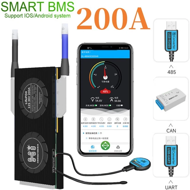 LIFEPO4 12S 36V 200A Smart BMS Board Common Port with Balance+ ...