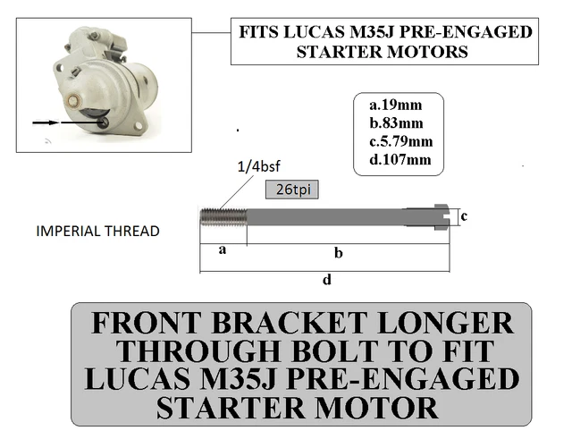 GENUINE LUCAS M35J Pre Engaged Starter Motor Front Bracket Through Bolt Bsf £7.99 - PicClick UK