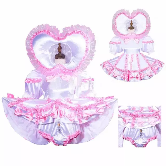 Sissy Girl Sexy Maid Pink Satin Lockable Dress Cosplay Costume Tailor