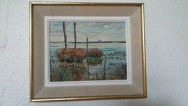 TABLEAU, &PAYSAGE LACUSTRE&, HST, signé Jean François 1970, encadré ...