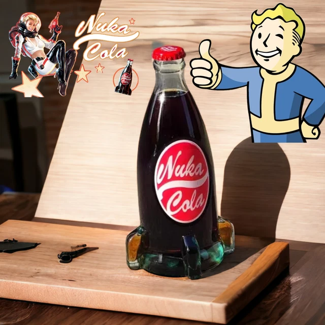 FALLOUT NUKA COLA Glass Rocket Bottle 21cm Statue & Bottle Caps ...