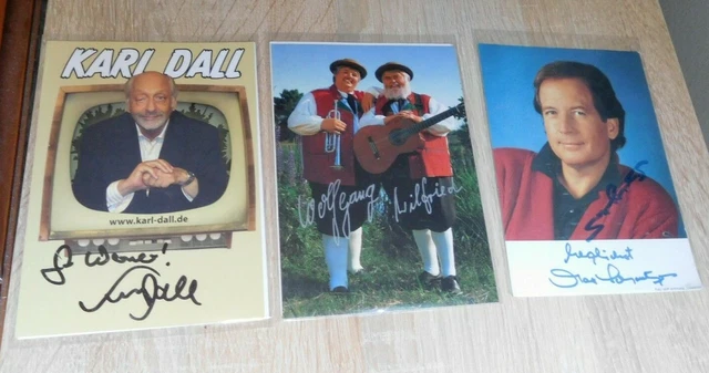 5 ORIGINAL AUTOGRAMMKARTEN, Karl Dall, Wildecker Herzbuben, Schautzer ...