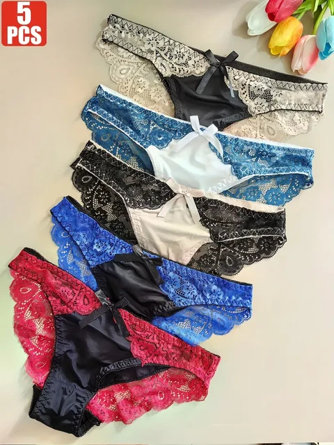 DAMEN SLIPS SPITZENUNTERWÄSCHE Wäsche 5er-Set Sexy Spitzenhöschen Farbmix S–XL EUR 17,45 ...