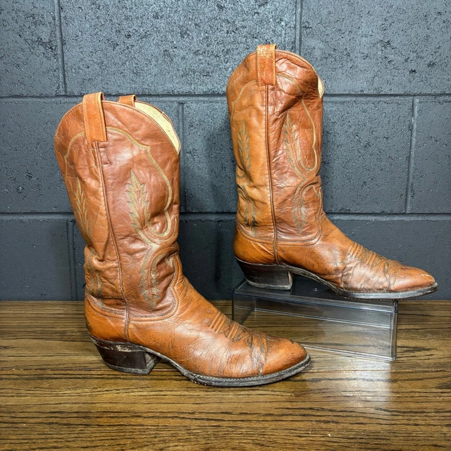 VINTAGE 1981 LARRY Mahan Men’s 9 Leather Cowboy Boots Almond Toe USA £ ...