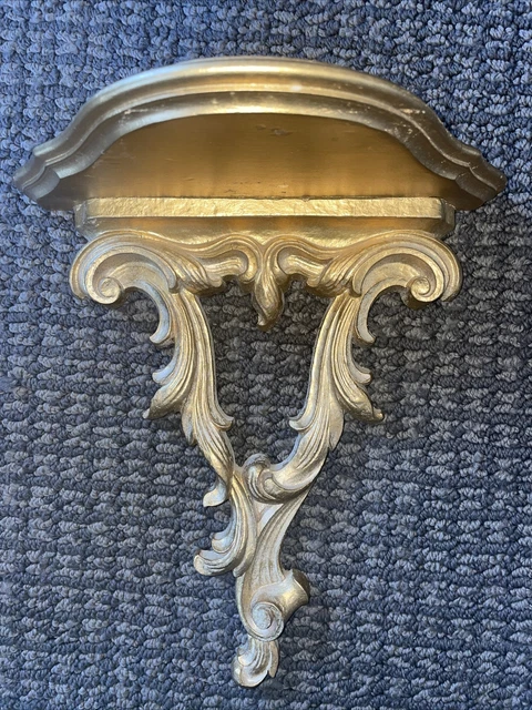 VINTAGE SYROCO PRESSED Gilt Wood Composite Wall Shelf Accent Gold ...
