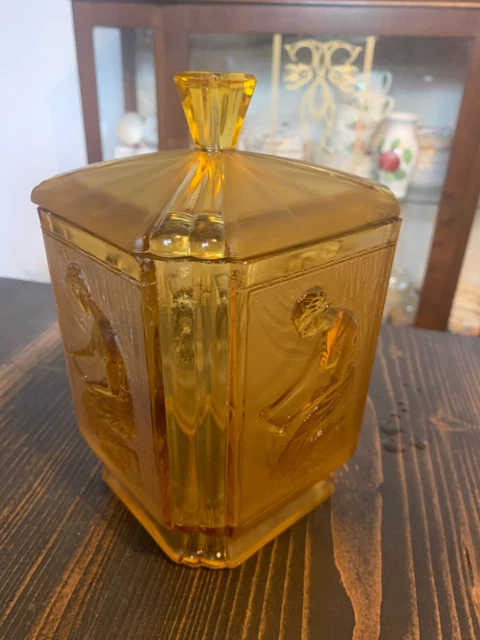 ANTIQUE SOWERBY 1930S amber glass pandora’s box £37.12 - PicClick UK