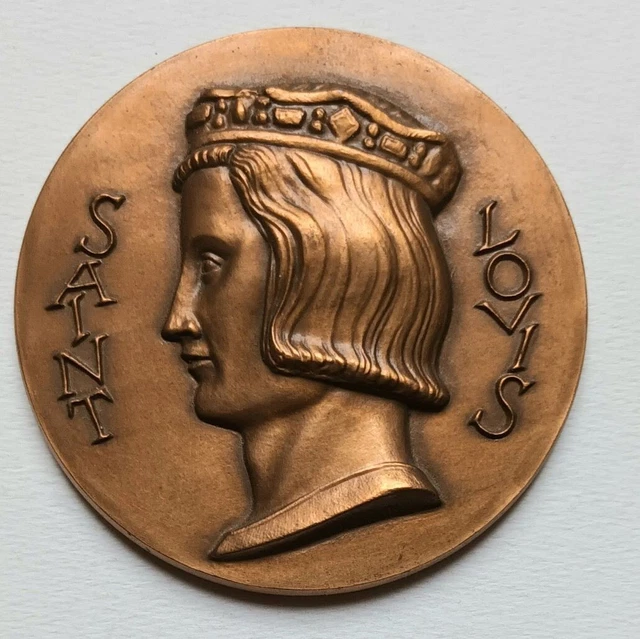 MÉDAILLE BRONZE LOUIS IX dit "SAINT LOUIS" par J.H. COËFFIN 70 mm ...
