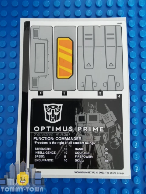 LEGO CREATOR EXPERT STICKER SHEET ONLY for Lego set 10302 Optimus Prime ...