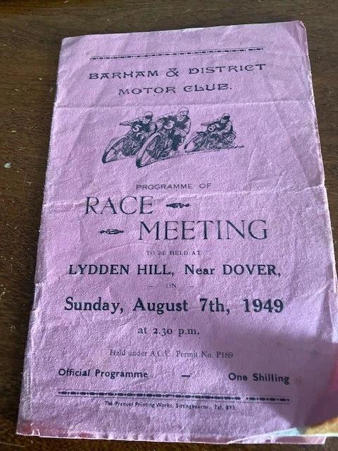 BARHAM & DISTRICT Motor Club Race Meeting Programme Lydden Hill 1949 £2 ...