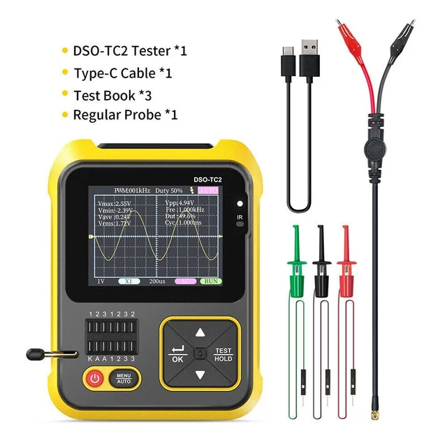 OSCILLOSCOPIO DIGITALE PORTATILE TC2 200 kMHz 2 5MS/s 2 4"" tester ...