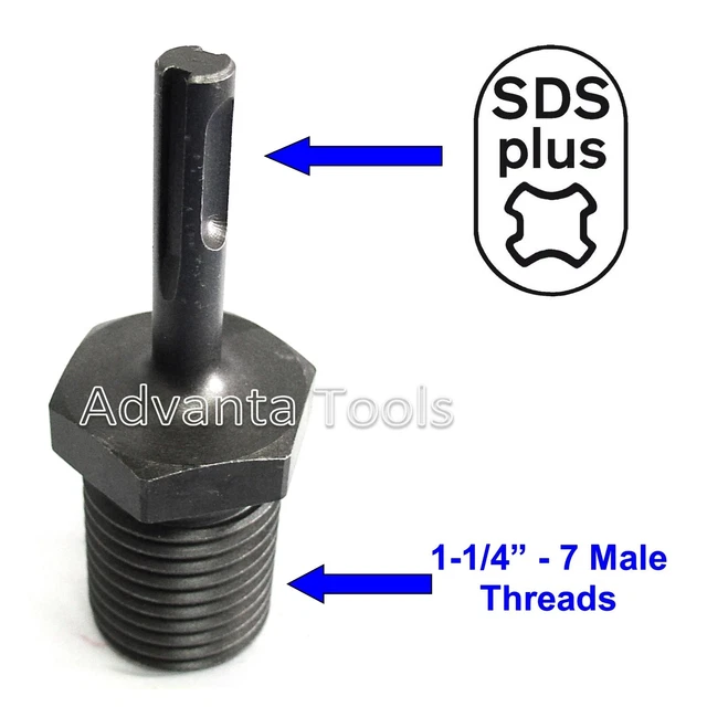 CORE DRILL ADAPTER - 1-1/4" Threaded Male to SDS-Plus Shank for Hammer ...