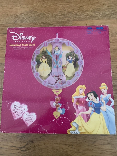 DISNEY PRINCESSES ANIMATED Wall Clock 2005 Cinderella Belle Snow White ...