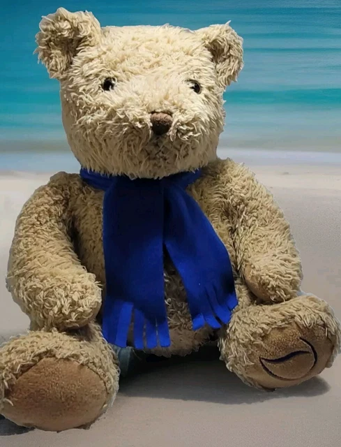 DEBENHAMS TEDDY BEAR with BLUE SCARF 14"PLUSH CUDDLY VINTAGE SOFT TOY ...