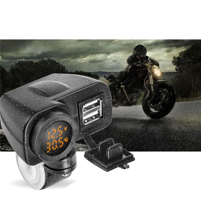 12V DIGITAL RED LED Voltmeter Gauge+Thermometer+Dual USB Motorcycle ...