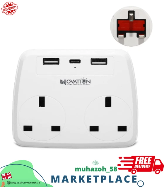 DOUBLE PLUG ADAPTOR - Multi Plug Extension Socket With 2 Way Plugs 2 ...