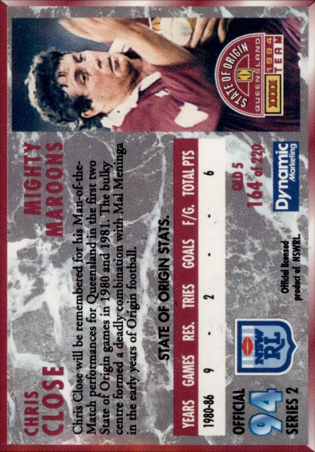 SIGNED CHRIS CLOSE Qld State Of Origin Mighty Maroons Legends 1994 Nrl ...