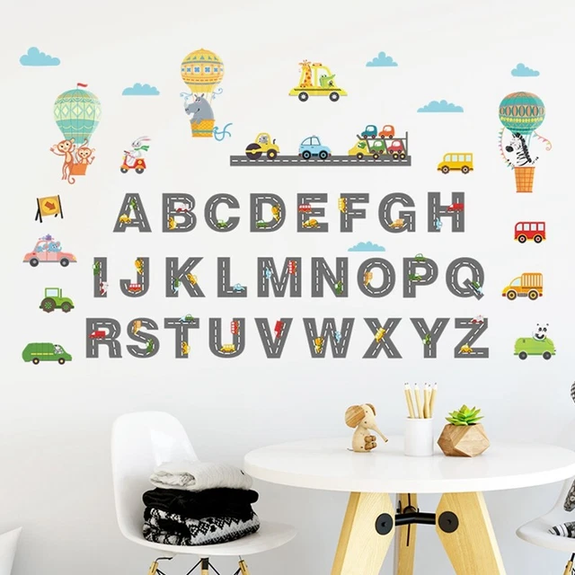 CARTOON ANIMALS CAR 26 ABC Alphabet Words Wall Sticker Bedroom Home ...
