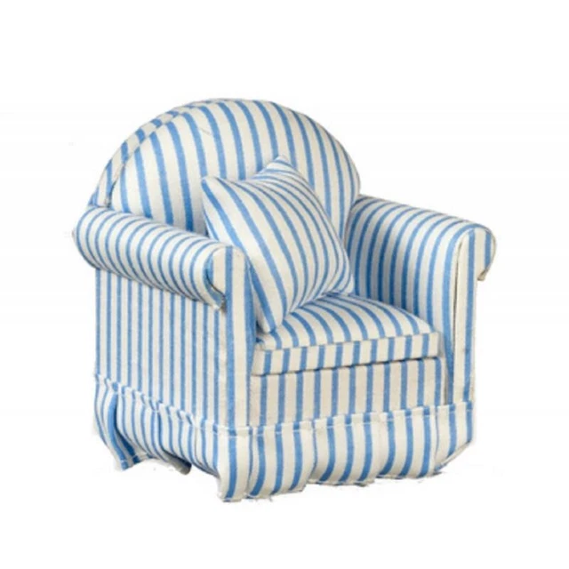 MAISON DE POUPÉES Moderne Bleu et Blanc Rayé Fauteuil Miniature Meuble de Salon EUR 26,36 ...