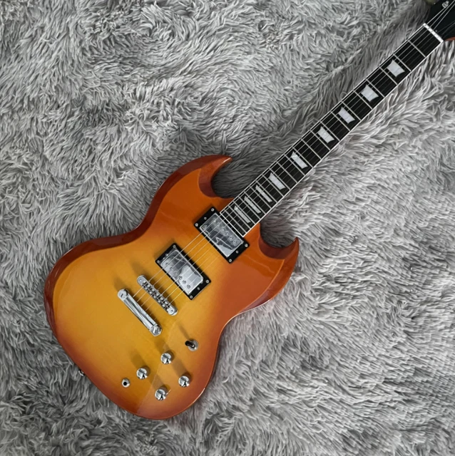 CUSTOM SG ELECTRIC Guitar H-H Pickups Yellow Flame Maple Top Chrome ...