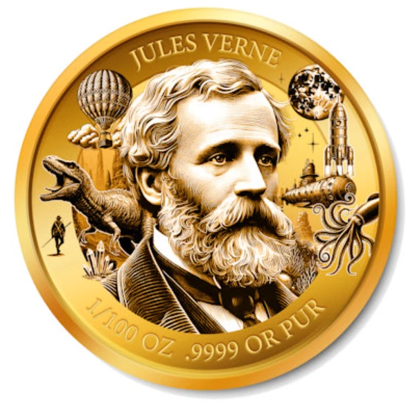 JULES VERNE FATHER of Fiction Novels 2025 1/100 Gold coin 100 francs £ ...