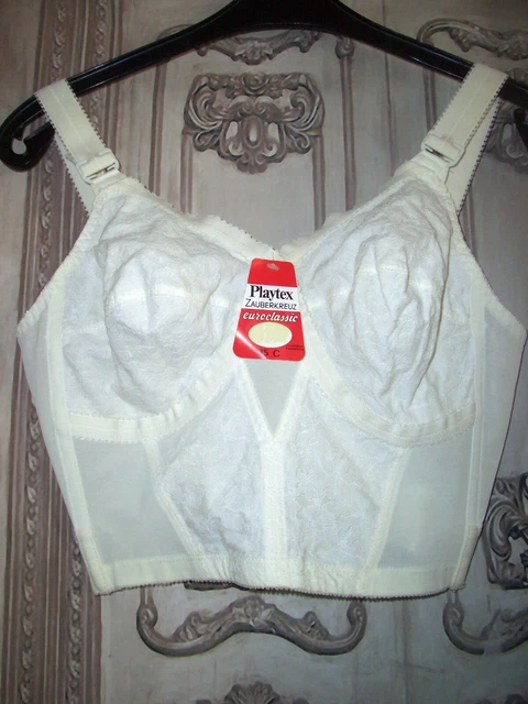 PLAYTEX ZAUBERKREUZ VINTAGE Spitzen Mieder Long BH 85 C weiß Pin Up Bra ...