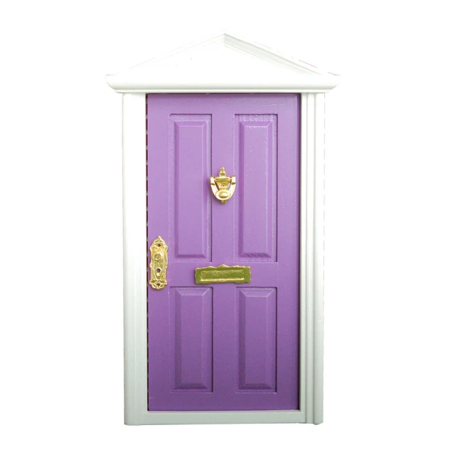 PURPLE WOODEN 4-PANEL Exterior Steepletop Door w Key 12th Dollhouse ...