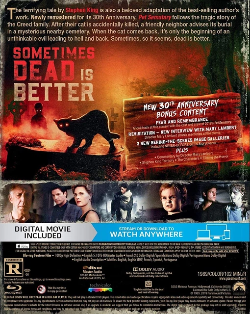 PET SEMATARY (BLU-RAY) Fred Gwynne Dale Midkiff Denise Crosby Brad ...