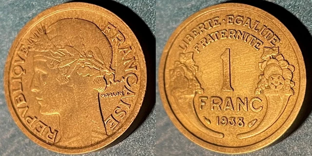 FRANCE 1938 1 Franc KM-885 Copper-aluminum XF #BB16 - US Seller £2.24 ...
