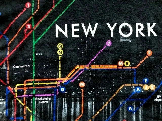NEW YORK CITY Subway Line MTA Map T Shirt Black Large 100% Cotton Pre ...