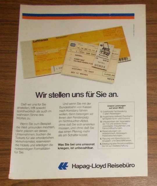 SELTENE WERBUNG HAPAG-LLOYD Reisebüro Lufthansa Deutsche Bahn TEE ...