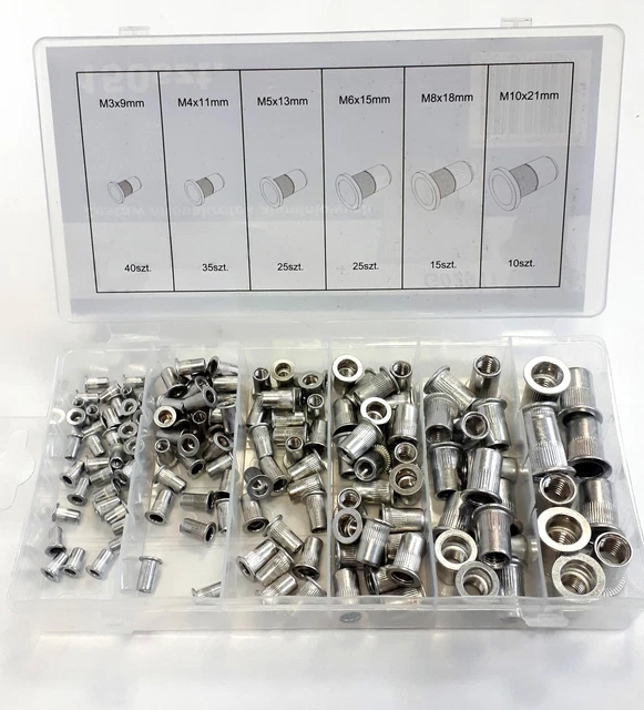 150-TLG. ALU NIETMUTTER-SORTIMENT Box Blindnietmuttern Einnietmuttern ...