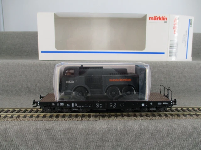 MÄRKLIN SPUR H0 4866 Güterwagen Schwerlastwagen der DRG mit Baumaschine in OVP EUR 32,90 ...