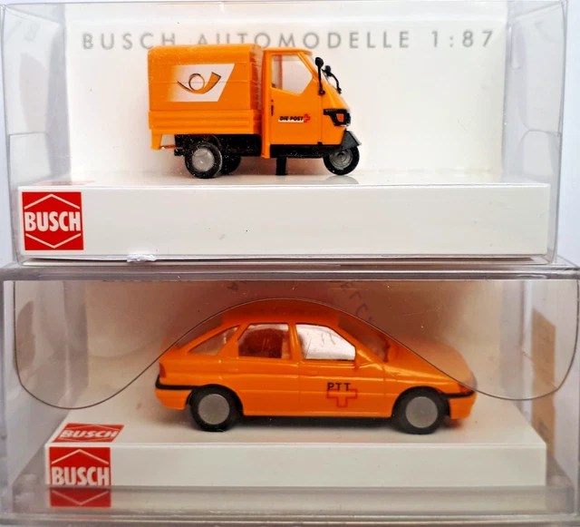 BUSCH SCHWEIZ SET 2 Modelle Schweizer Post PTT Ford Escort + Piaggio ...