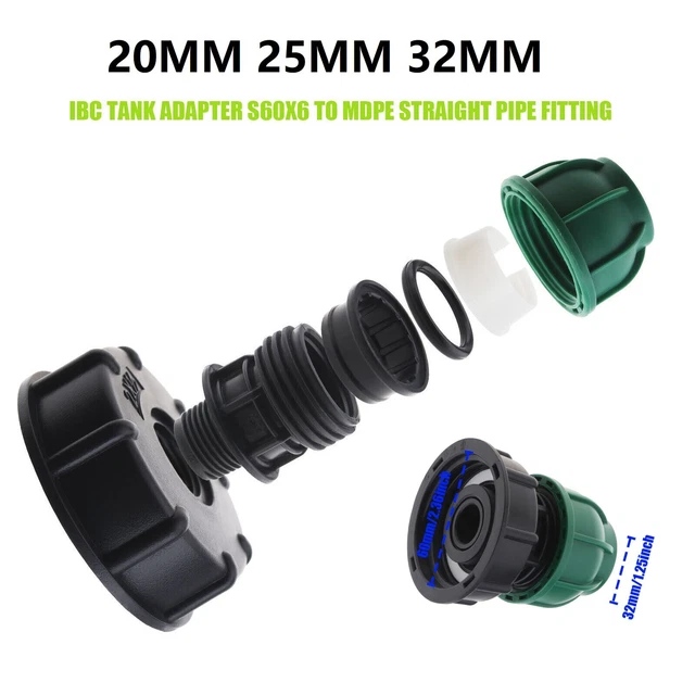 IBC TANKS S60X6 To 20mm/25mm/32mm MDPE Straight-Pipe Connector Adapter ...